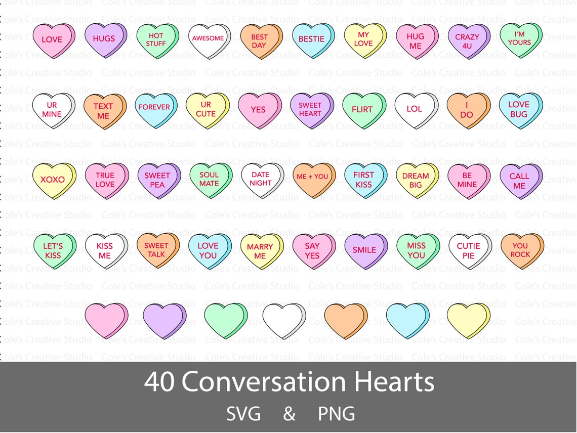 40 Conversation Hearts Svg Bundle, Conversation Hearts Svg ...