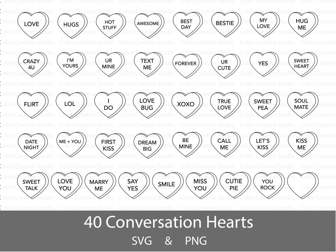 40 Conversation Hearts Svg Bundle, Conversation Hearts Svg ...