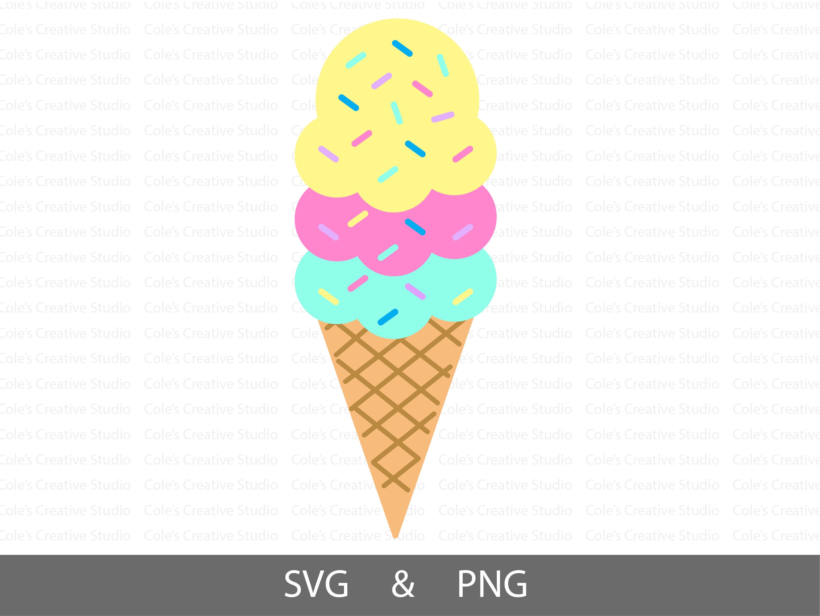 Three Scoop Ice Cream Cone With Sprinkles Ice Cream Svg Ice Cream