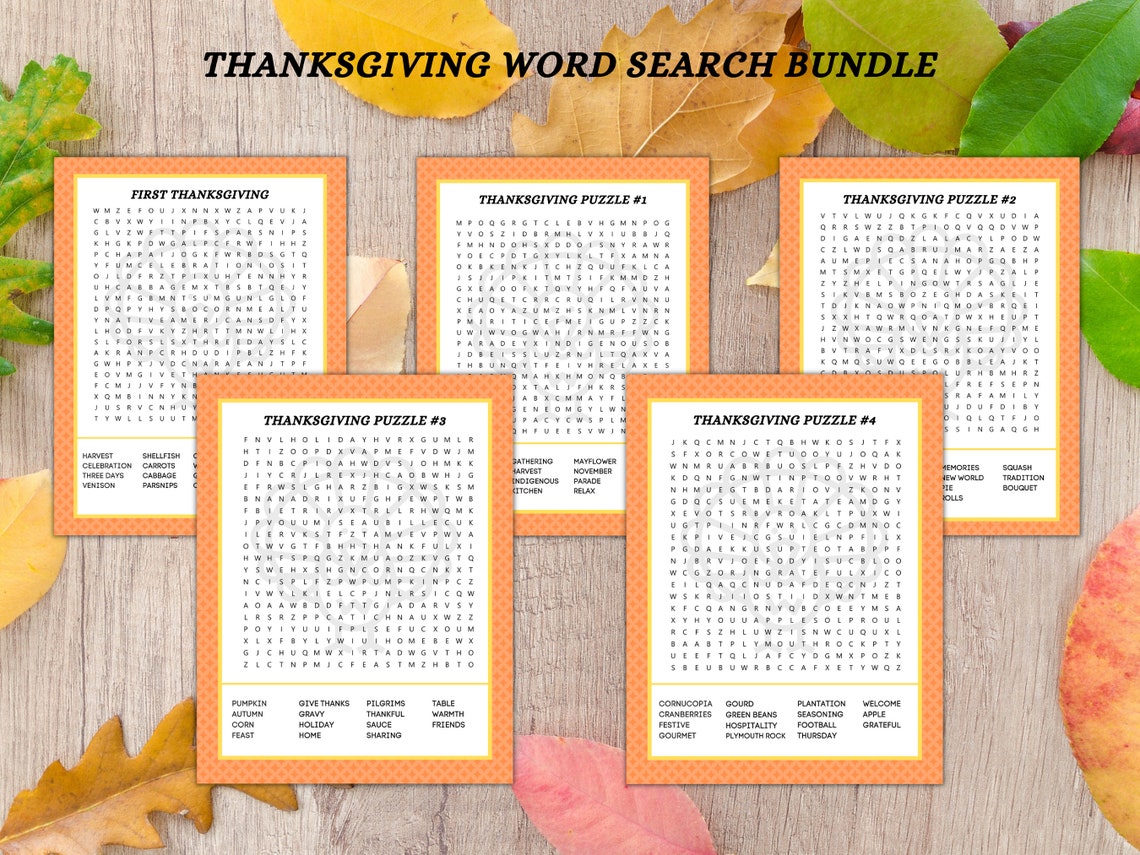 Printable Thanksgiving Word Search Bundle, Thanksgiving Entertaining ...