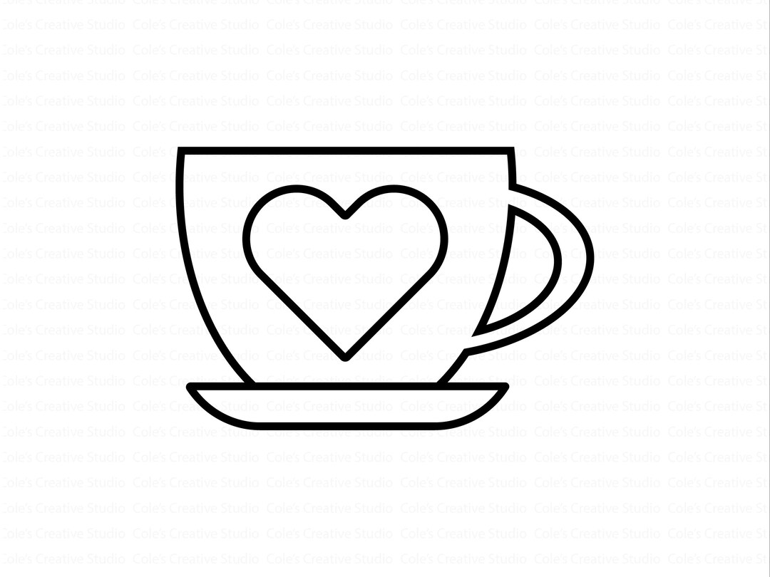 Kaffeetasse Umriss mit Herz SVG, Kaffeetasse SVG, Kaffeetasse Clipart ...