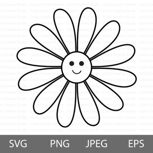 Daisy Outline Smiley Face Svg, Daisy Svg, Wildflower Svg, Daisy Doodle ...