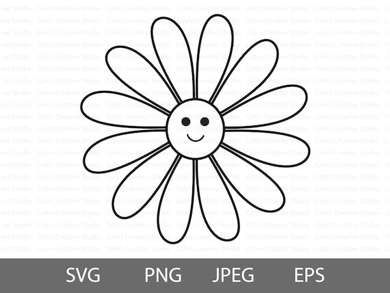 Daisy Outline Smiley Face Svg Daisy Svg Wildflower Svg - Etsy