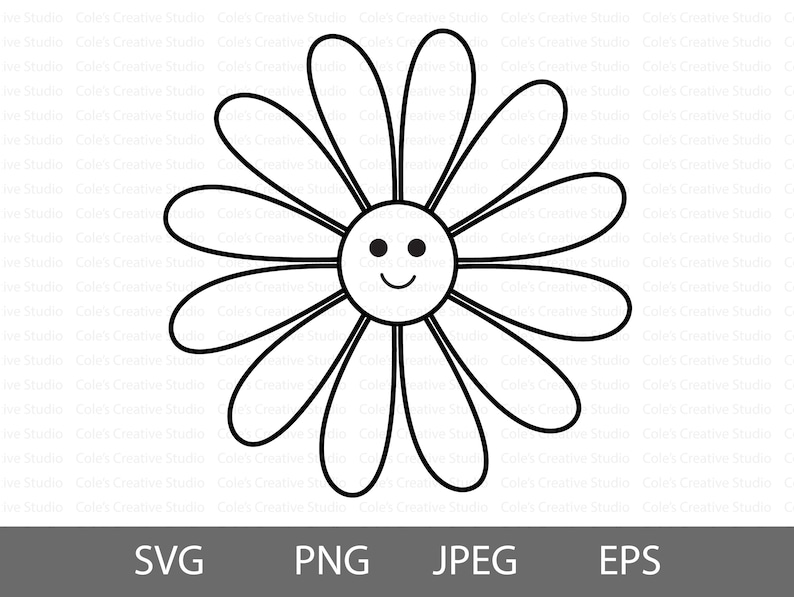 Daisy Outline Smiley Face Svg Daisy Svg Wildflower Svg - Etsy Ireland