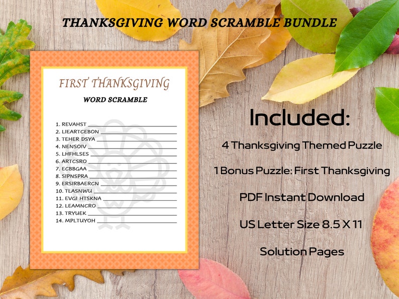 Thanksgiving Word Scramble Bundle, Thanksgiving Entertaining, Word ...