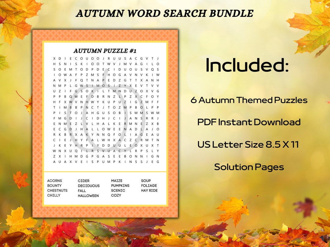 Fall Word Search, Harvest Party Game, Word Search, Word Puzzle ...