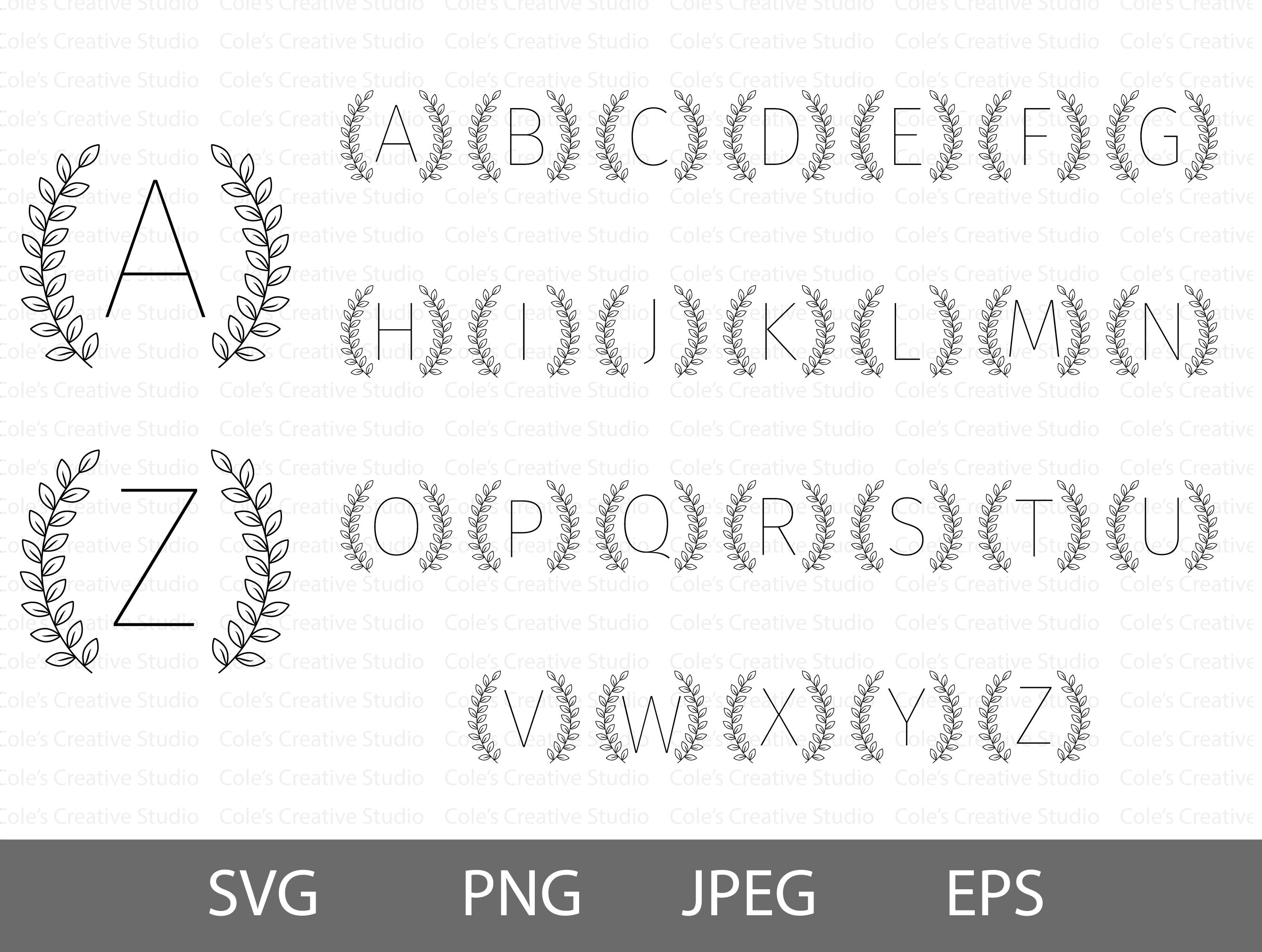 Wreath Letters A-Z SVG, Wreath Monogram Svg, Leafy Wreath Svg, Wreath ...