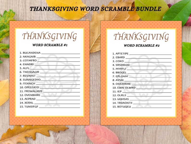 Thanksgiving Word Scramble Bundle, Thanksgiving Entertaining, Word ...