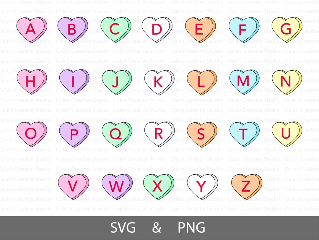 Conversation Hearts Alphabet Svg Bundle, Conversation Hearts ...