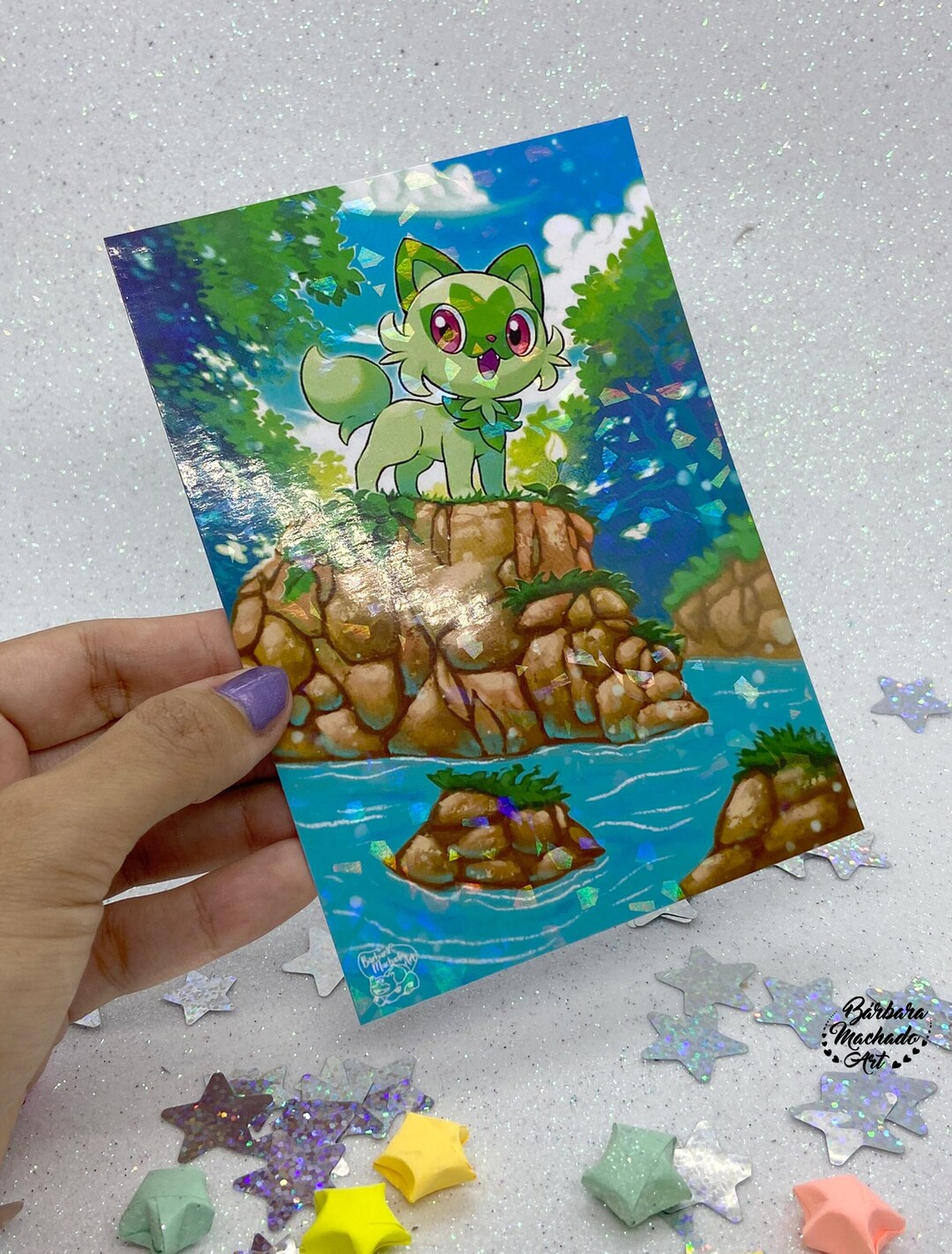Sprigatito Holographic A6 Altered Card Print Paldea - Etsy