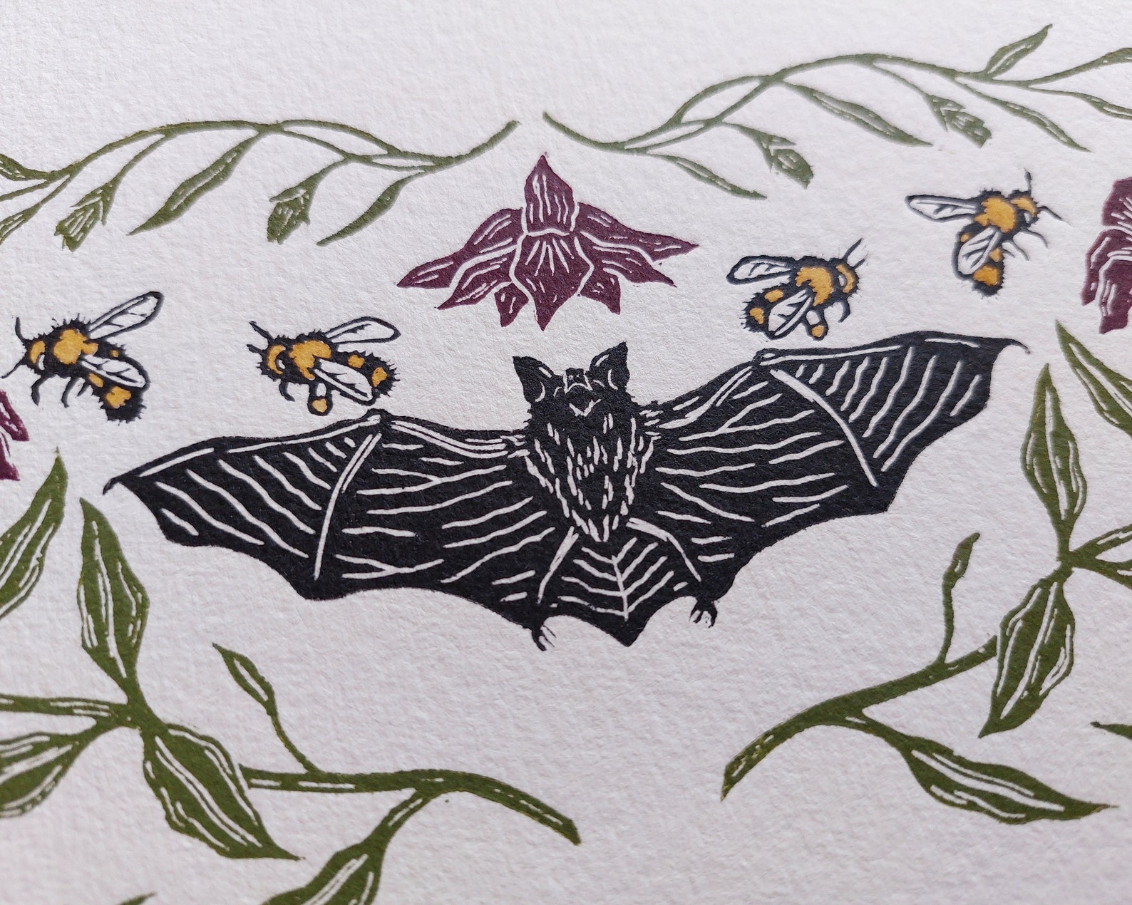 Bat Print Bat Artwork Original Linocut Print Lino Print - Etsy