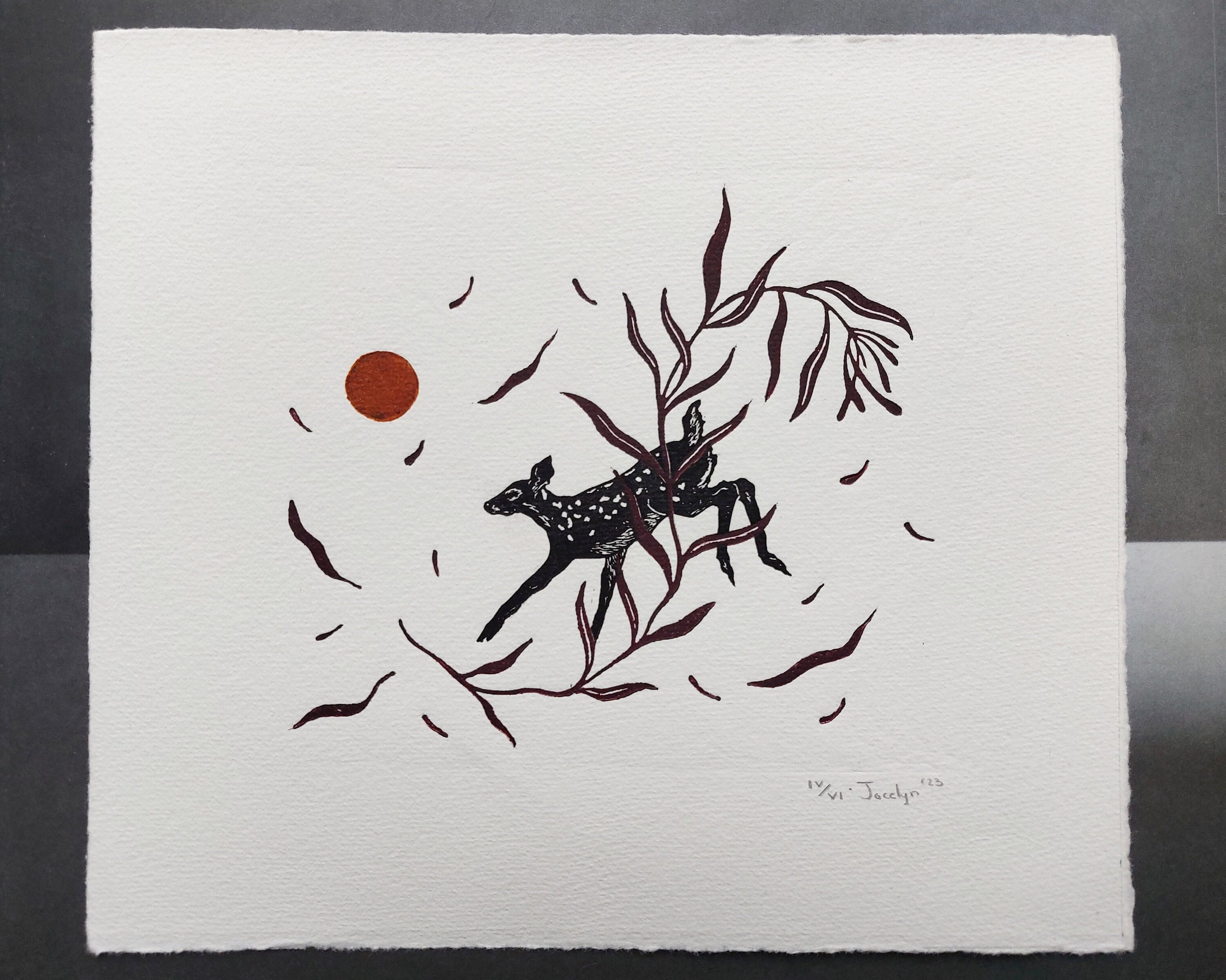 Deer Artwork, Deer Print, Original Linocut Print, Lino Print, Botanical ...