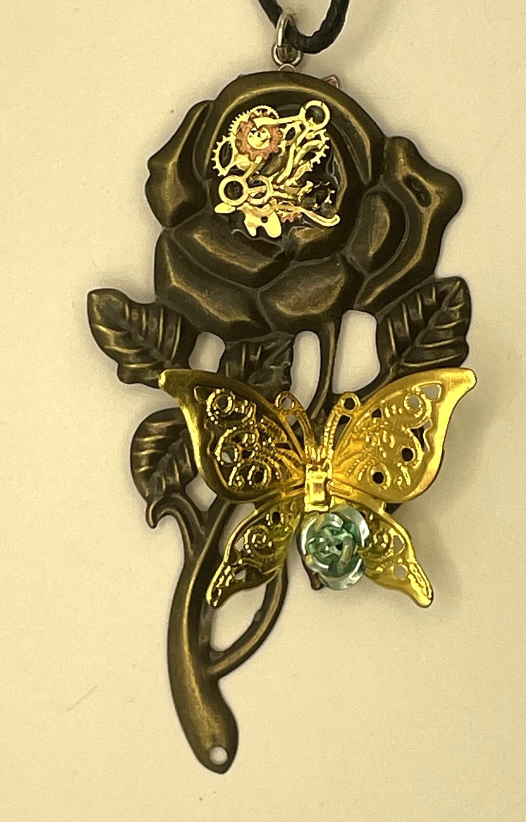 Steampunk Rose Flower Butterfly Clockwork Gears Gems Multi-color ...