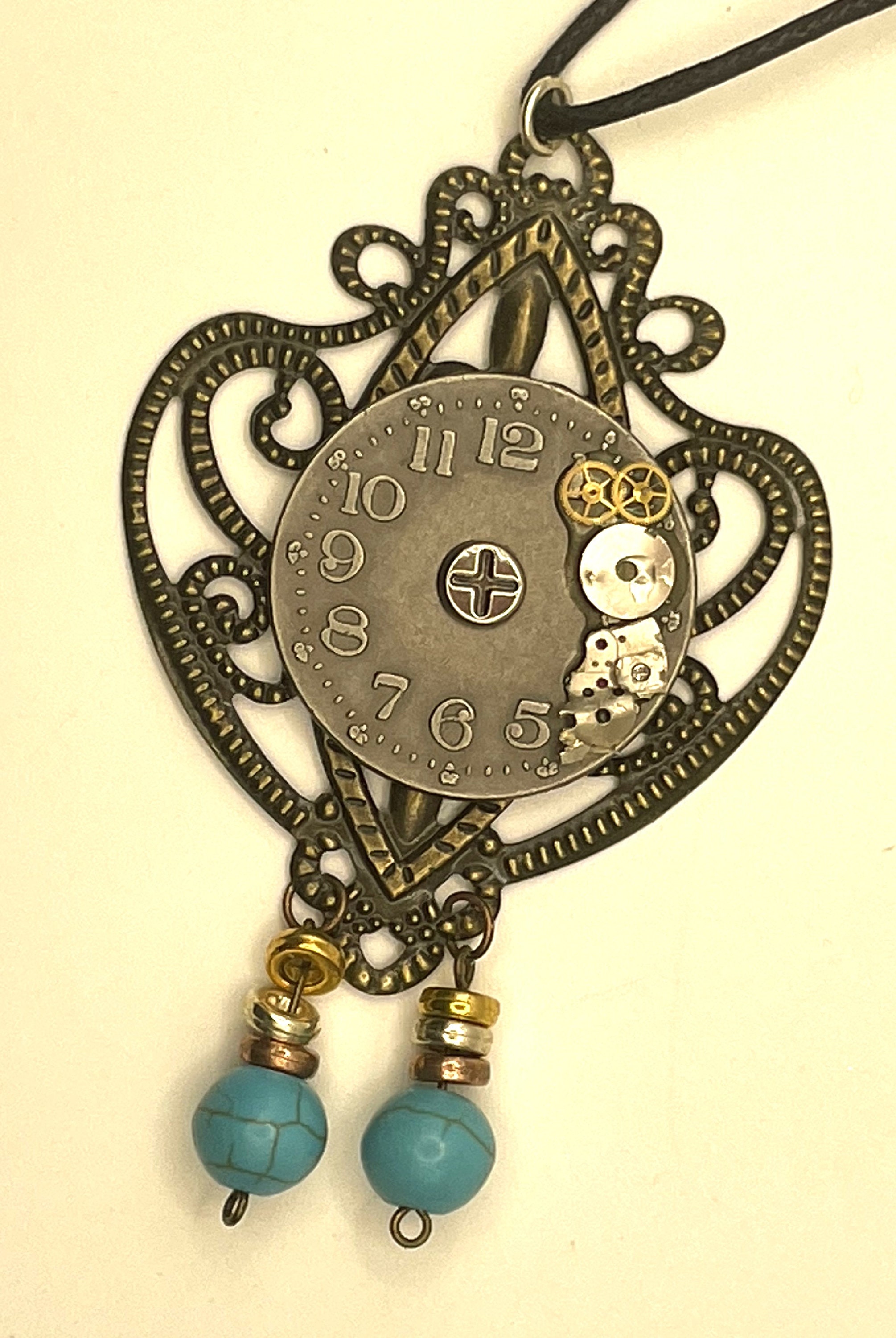 Steampunk Victorian Turquoise Bead Clock Gears Gems Multi-color ...