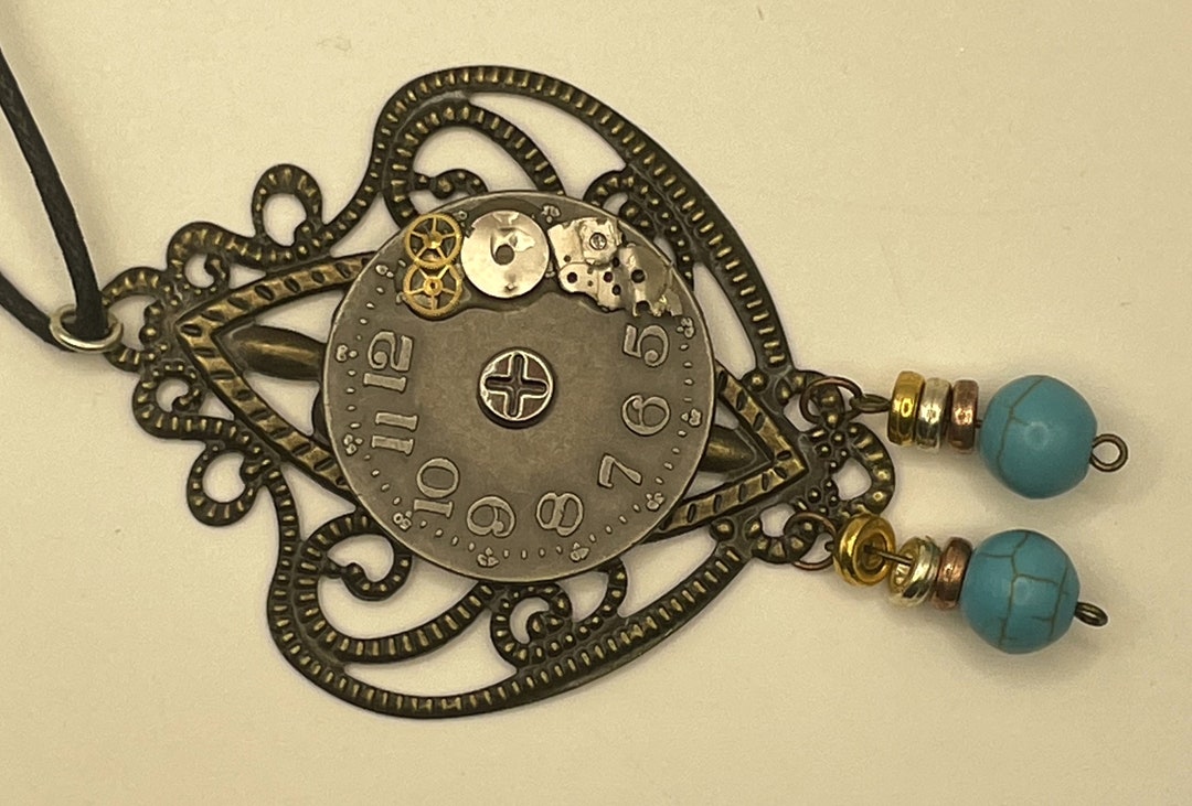 Steampunk Victorian Turquoise Bead Clock Gears Gems Multi-color ...