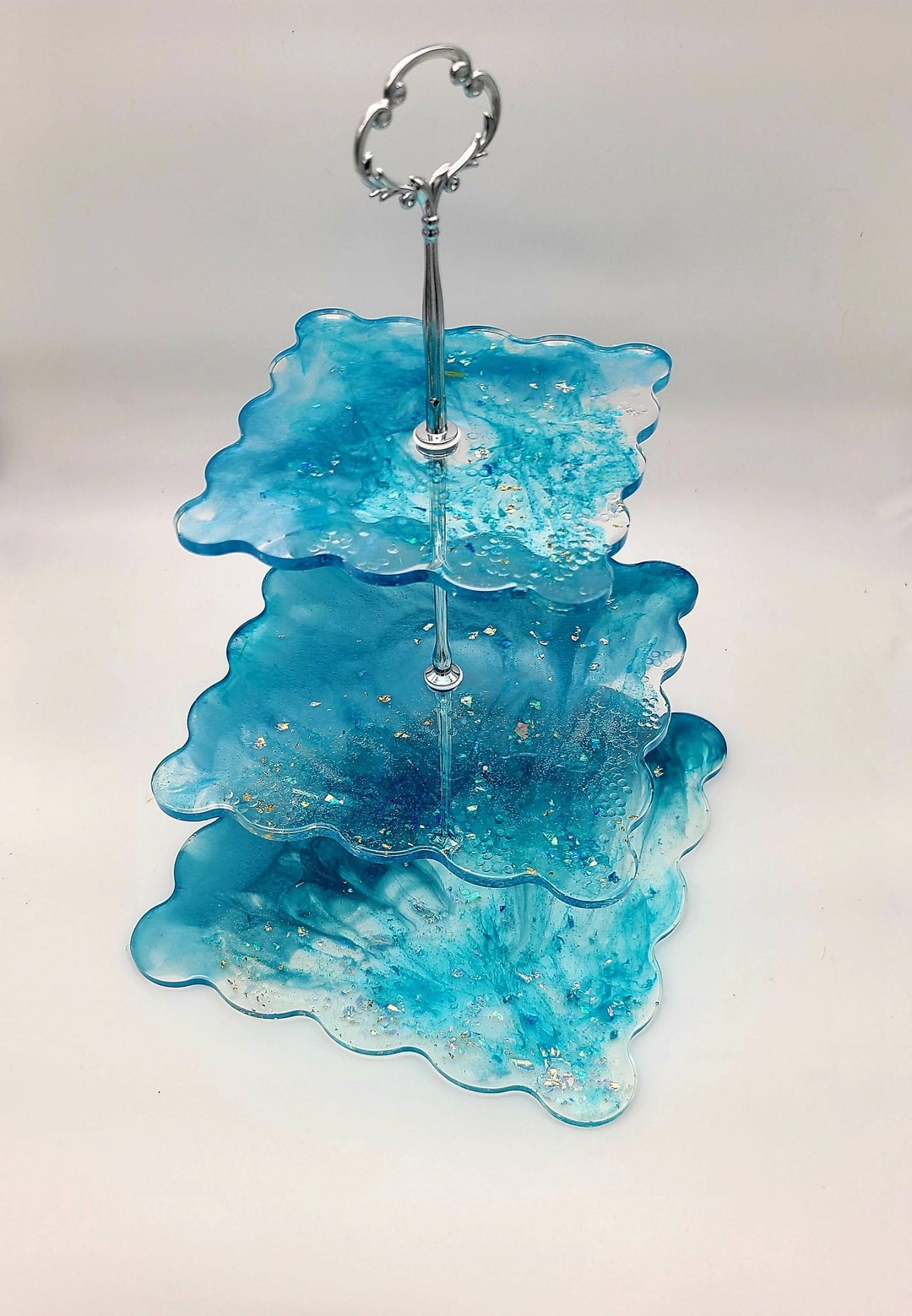 3 Tiered Square Cake Stand | Luxury Aqua Blue - Etsy