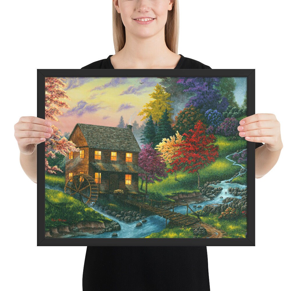 Colorful Fall Rustic Mill Landscape Giclée Large Print for Home Decor ...
