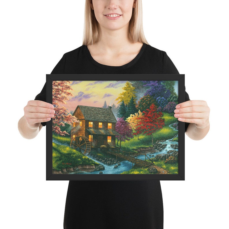 Colorful Fall Rustic Mill Landscape Giclée Large Print for Home Decor ...