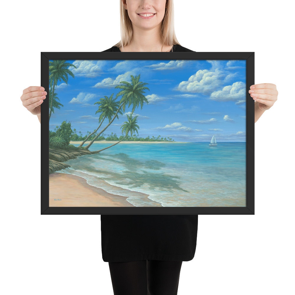 Blue Tropical Beach Seascape Giclée Print for Home Decor, Blue Paradise ...