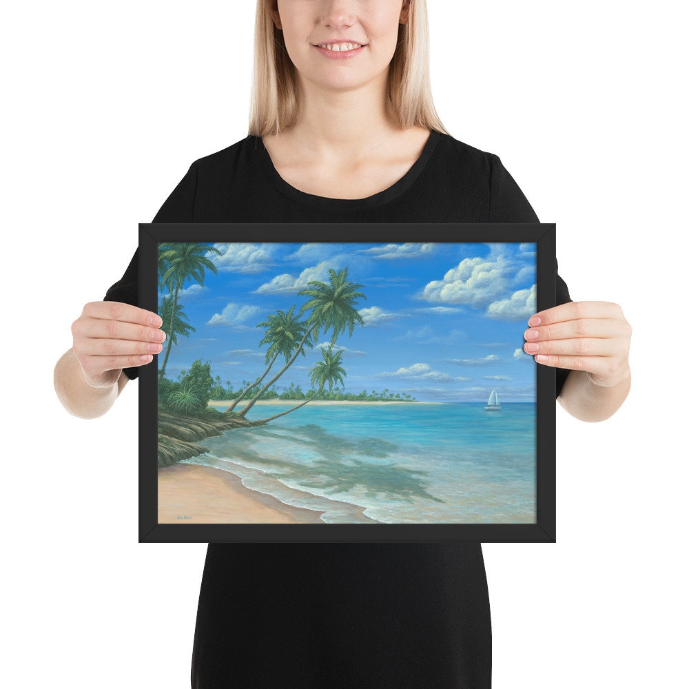 Blue Tropical Beach Seascape Giclée Print for Home Decor, Blue Paradise ...
