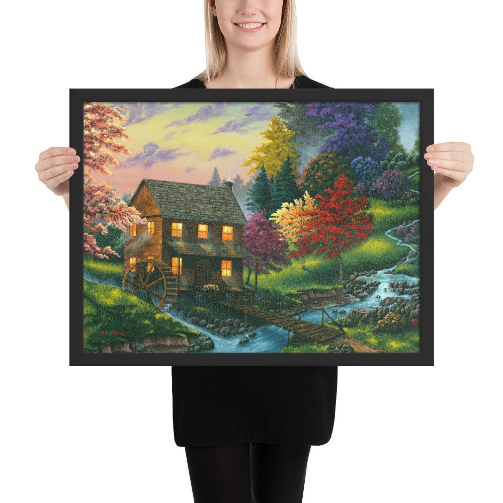 Colorful Fall Rustic Mill Landscape Giclée Large Print for Home Decor ...