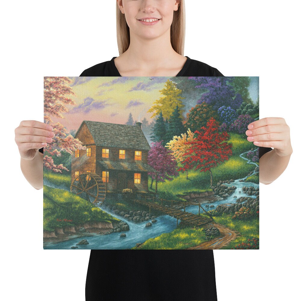 Colorful Fall Rustic Mill Landscape Giclée Large Print for Home Decor ...