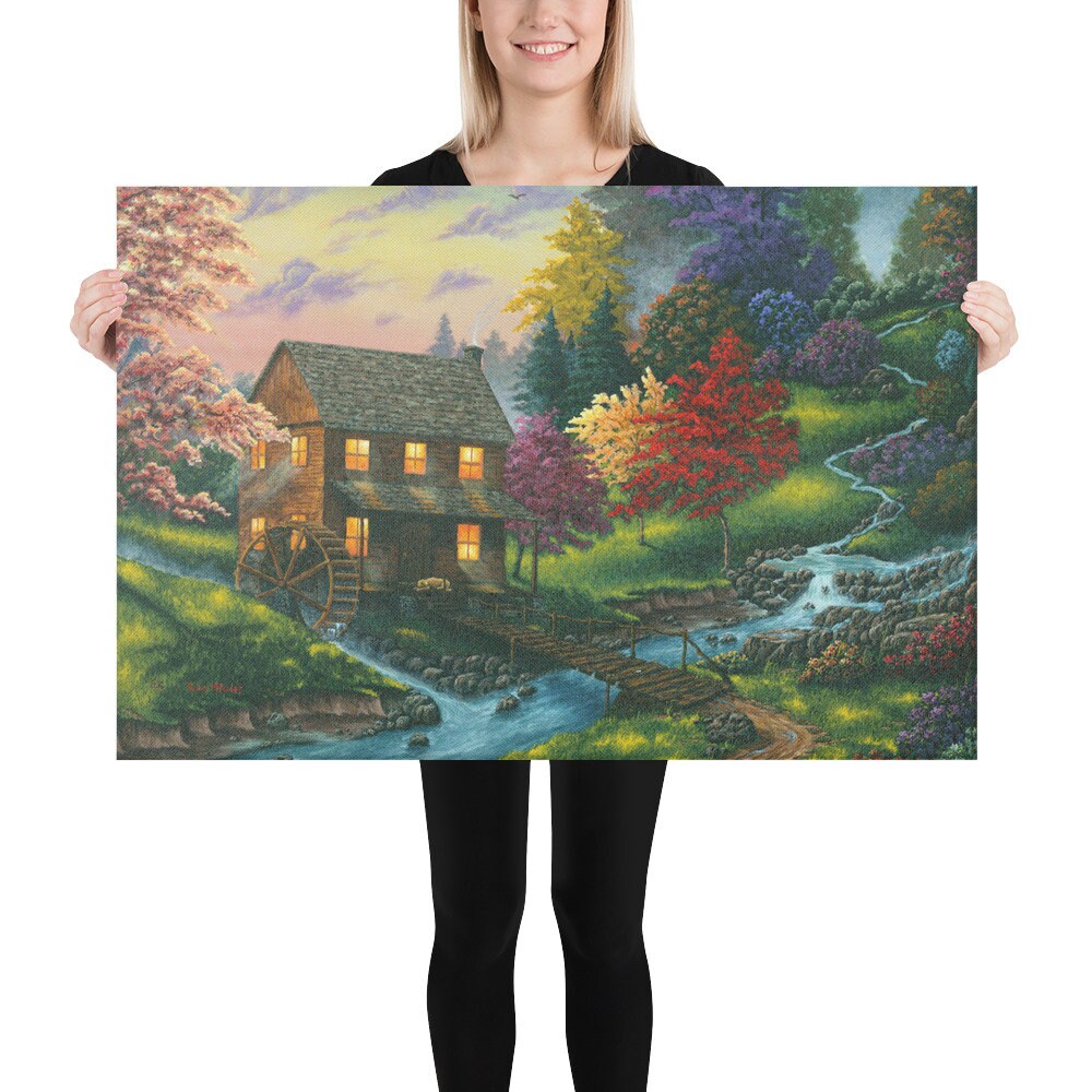 Colorful Fall Rustic Mill Landscape Giclée Large Print for Home Decor ...