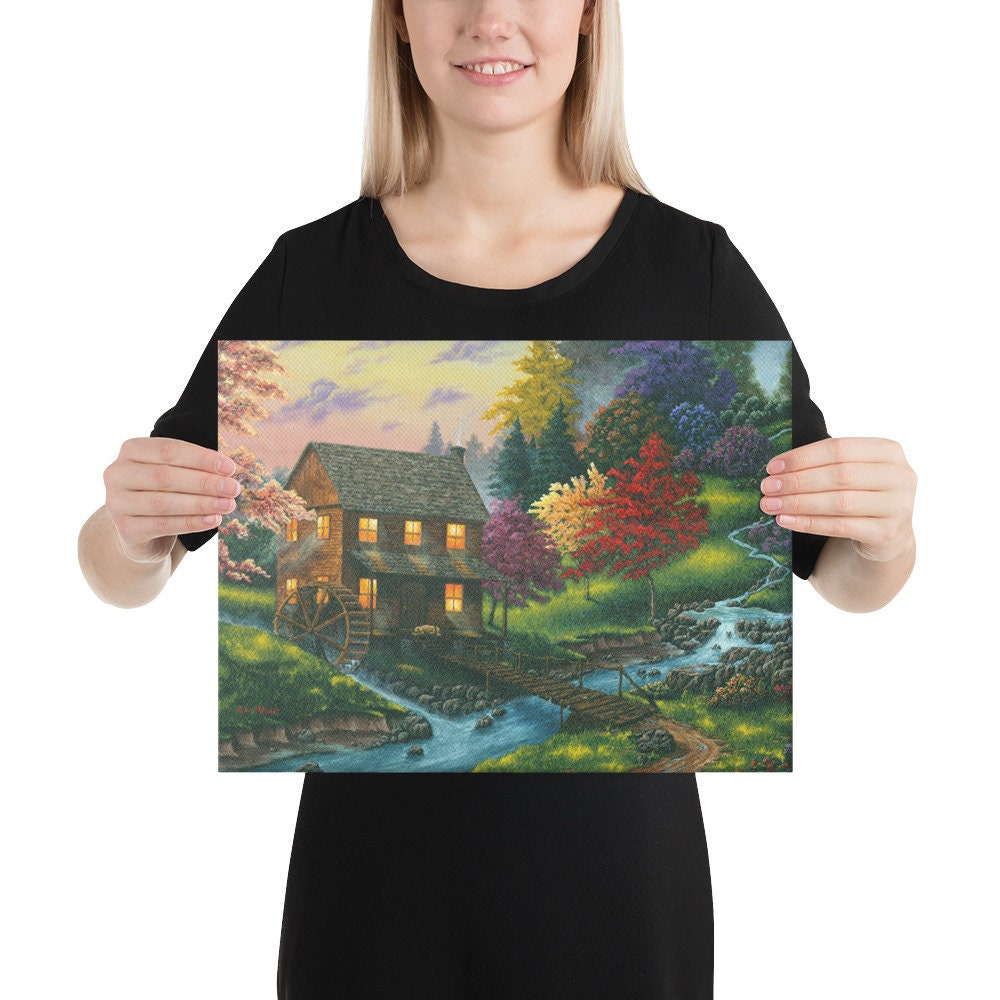 Colorful Fall Rustic Mill Landscape Giclée Large Print for Home Decor ...