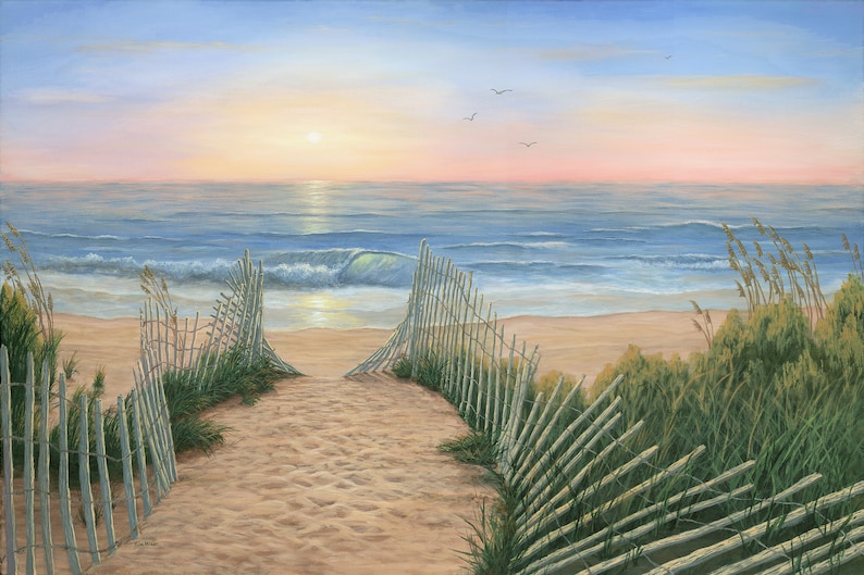Beach Fence Coastal Landscape Giclée Beach Print for Home Decor ...
