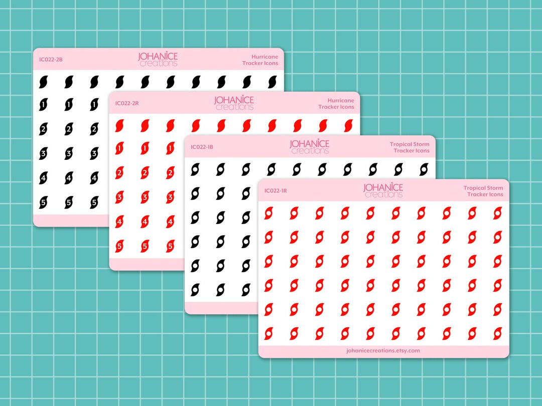Hurricane Planner Stickers, Hurricane Tracker Stickers, Neutral and Red ...