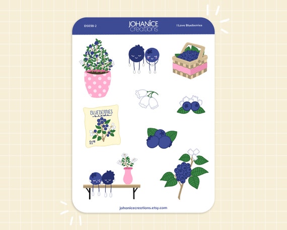 Blueberry Sticker Sheet Kawaii Fruit Character Stickers - Etsy