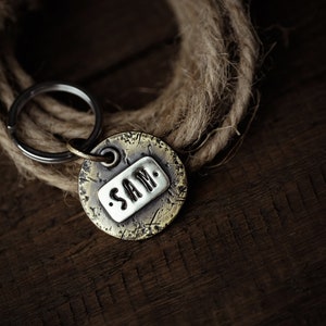 Rustic, Round Dog Tag Made of Brass With German Silver Detail · ID Tag ...