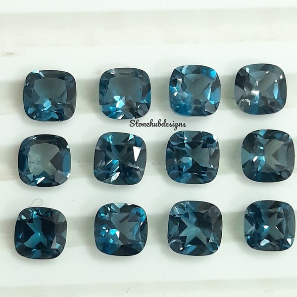 London Blue Topaz Loose Cushion Faceted, Topaz Gemstone for Jewelry - Etsy