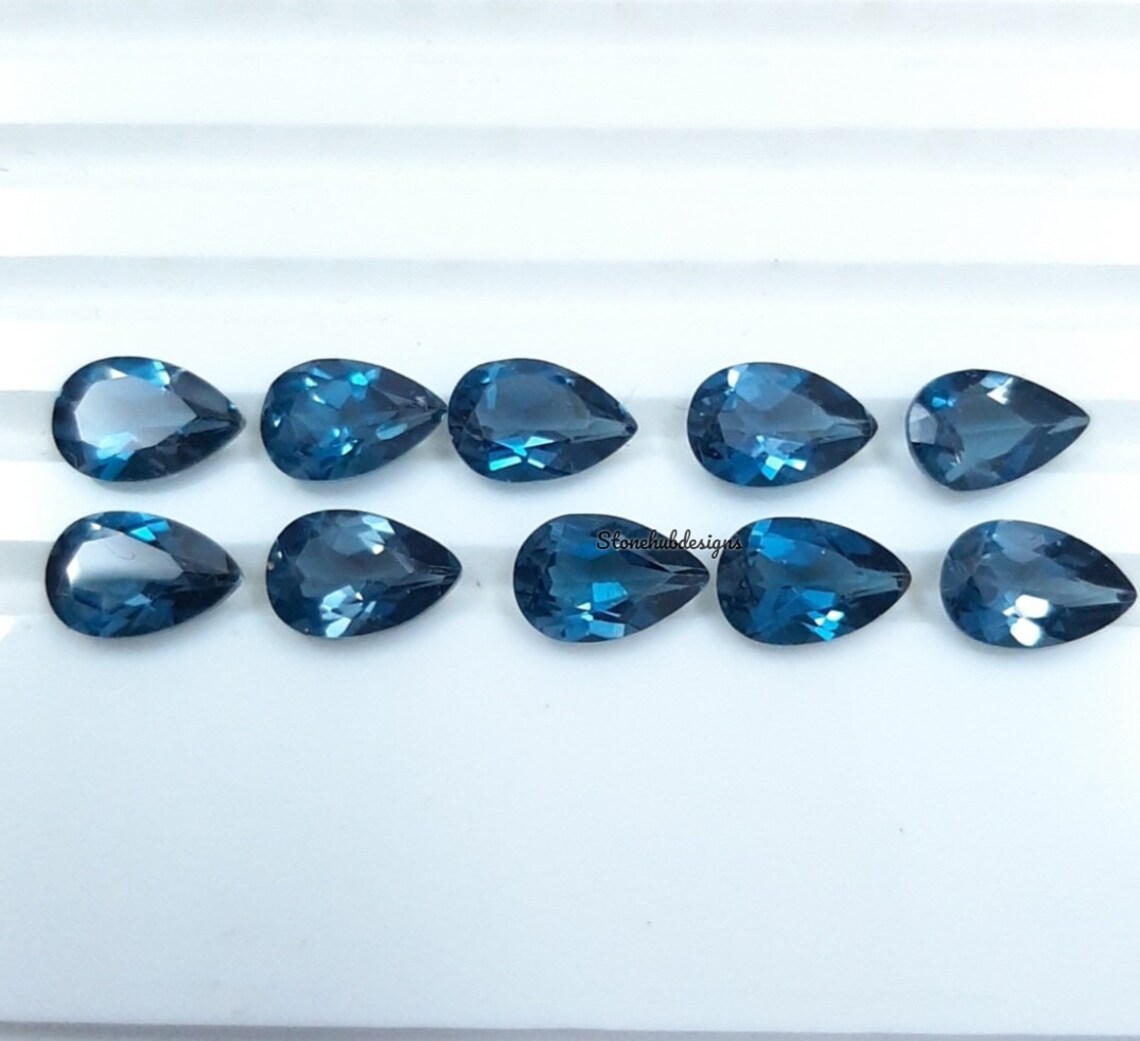 5x7mm, 6x8mm, 7x9mm Natural London Topaz Faceted Pear Cut Gemstone, AAA ...