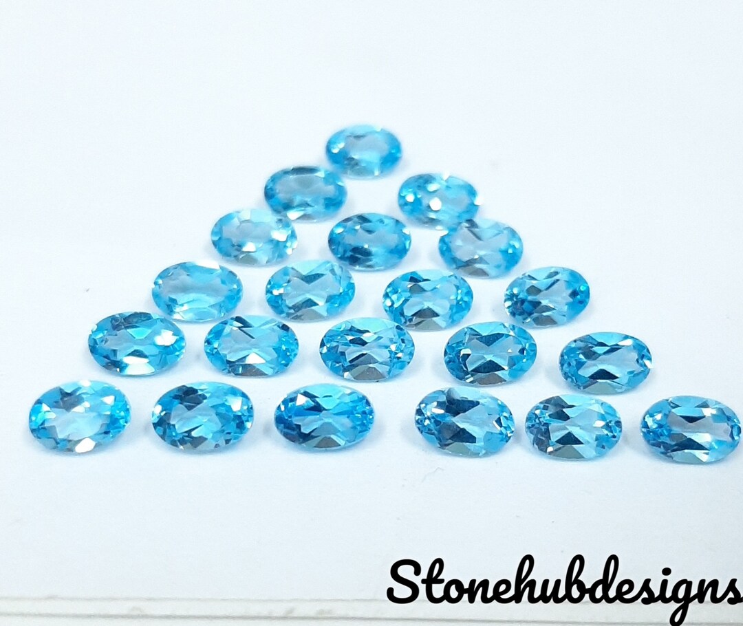 3x5mm, 4x6mm Natural Swiss Blue Topaz Faceted Oval Cut Gemstone, AAA ...