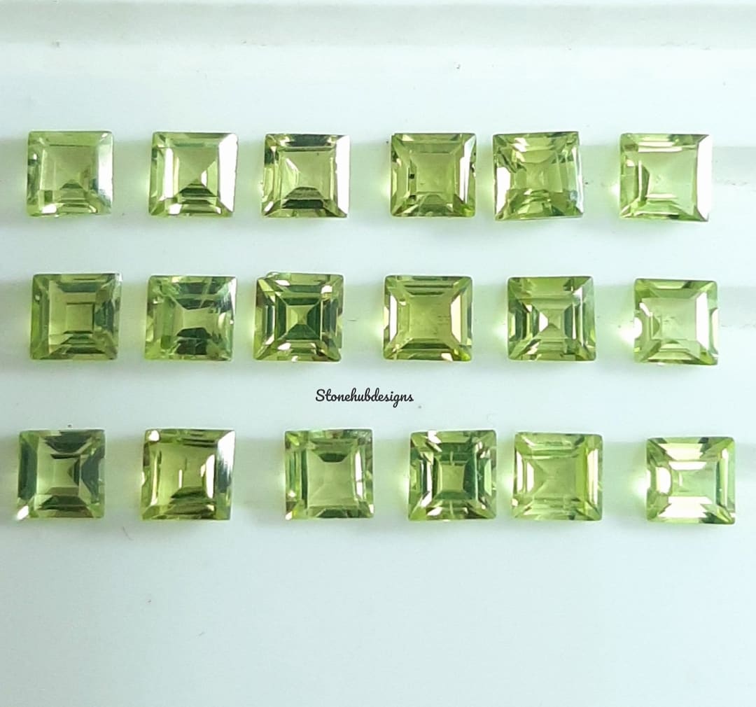 5MM, 6MM Natural Peridot Faceted Square Cut Gemstone, AAA Green Peridot ...