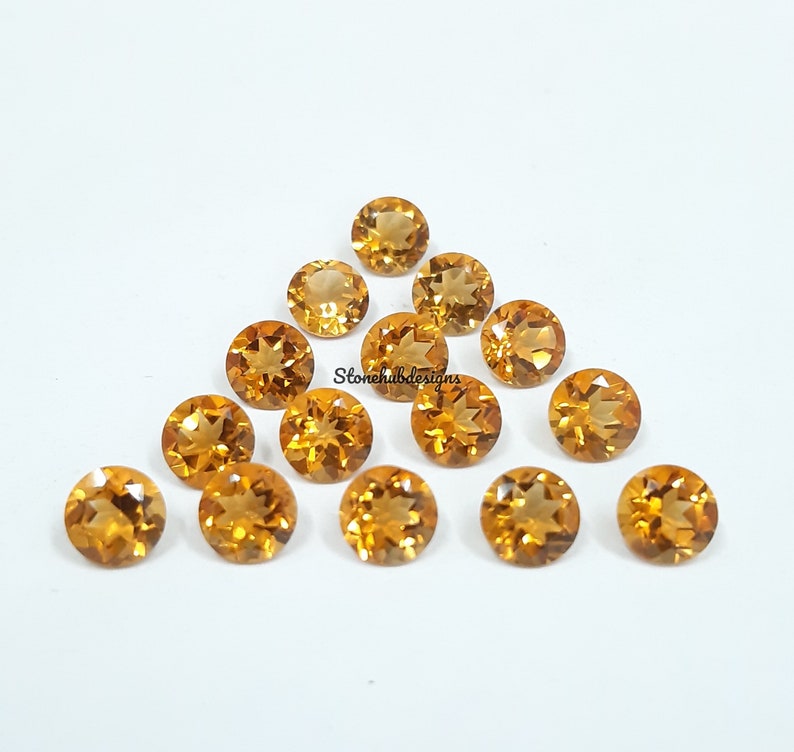 3MM, 3.50MM, 4MM, 4.50MM, 5MM Natural Citrine Faceted Round Gemstone ...