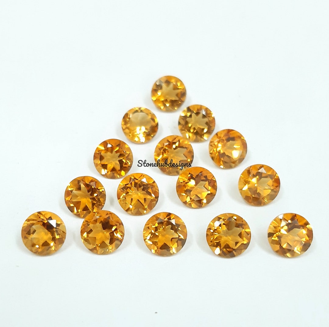 3MM, 3.50MM, 4MM, 4.50MM, 5MM Natural Citrine Faceted Round Gemstone ...