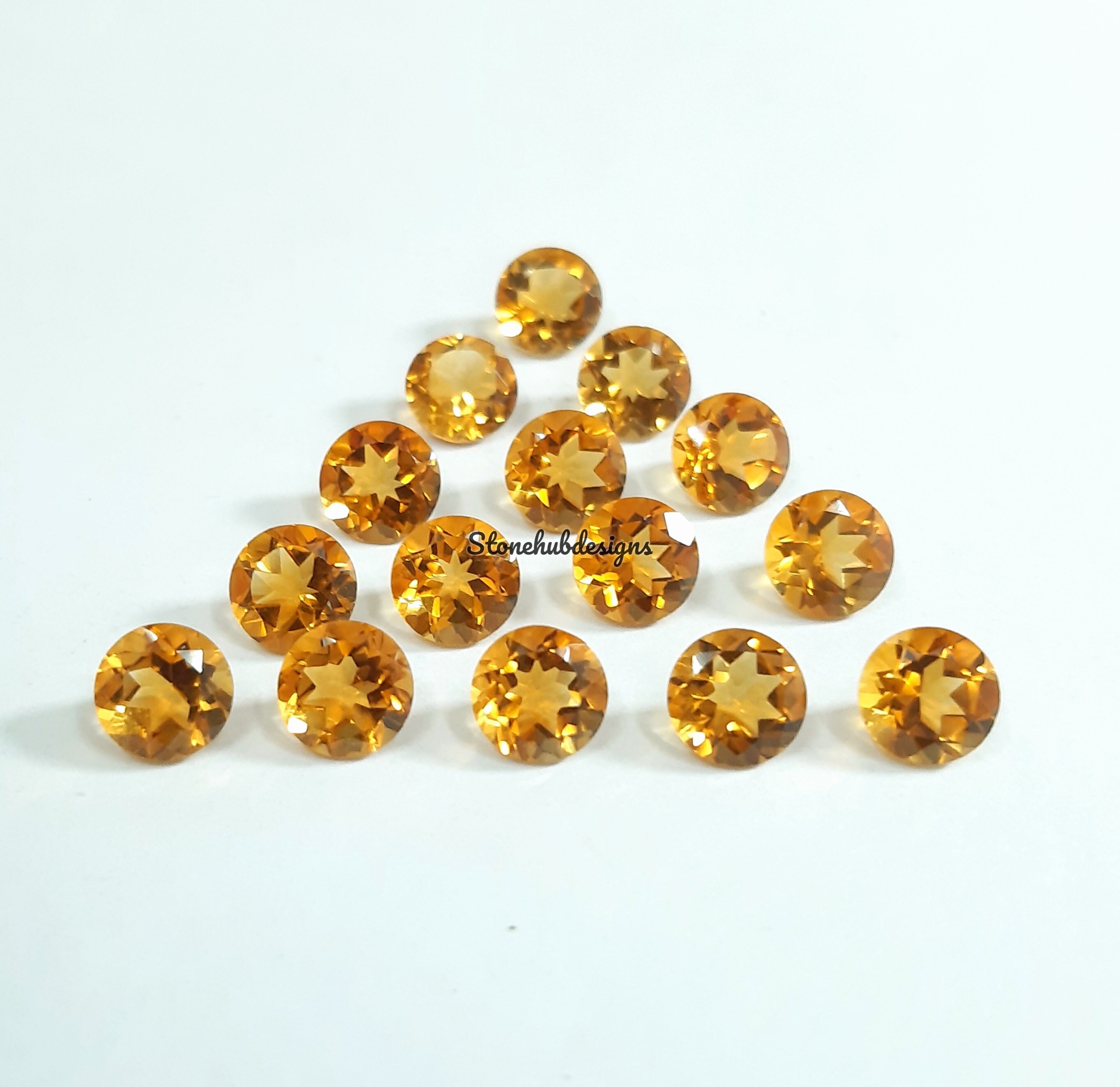 3MM, 3.50MM, 4MM, 4.50MM, 5MM Natural Citrine Faceted Round Gemstone ...