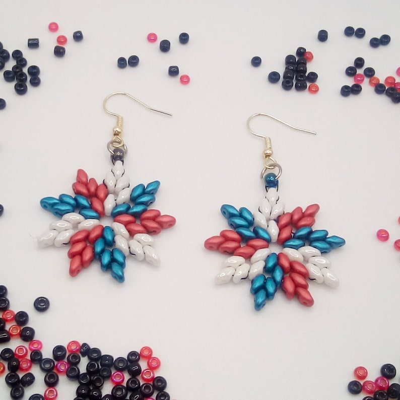 Patriotic Beaded Star Earrings Beaded Pinwheel Earrings USA Flag ...