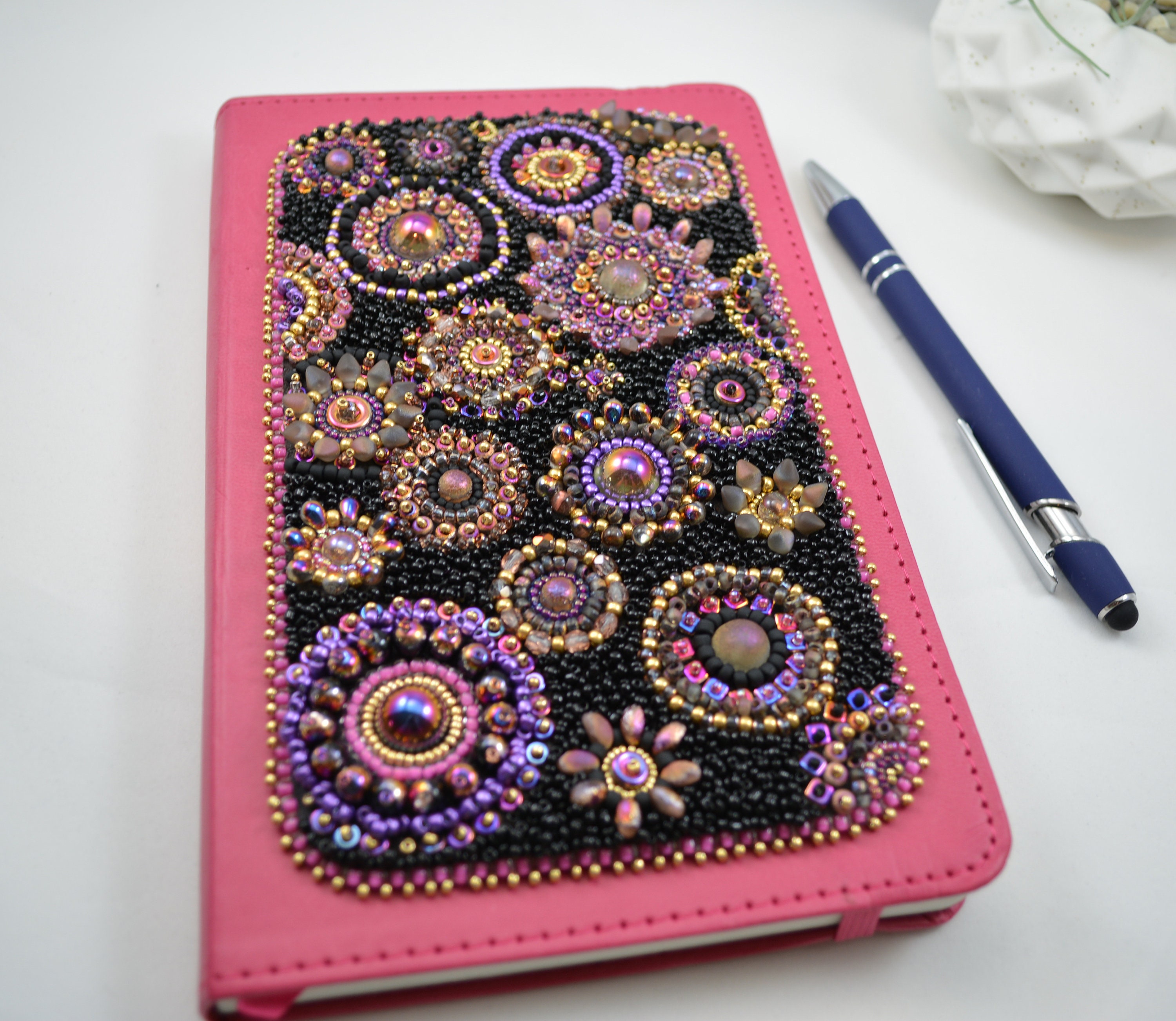 Tutorial for Bead Embroidery, Magnetic, Mandala Book Cover, Journal ...