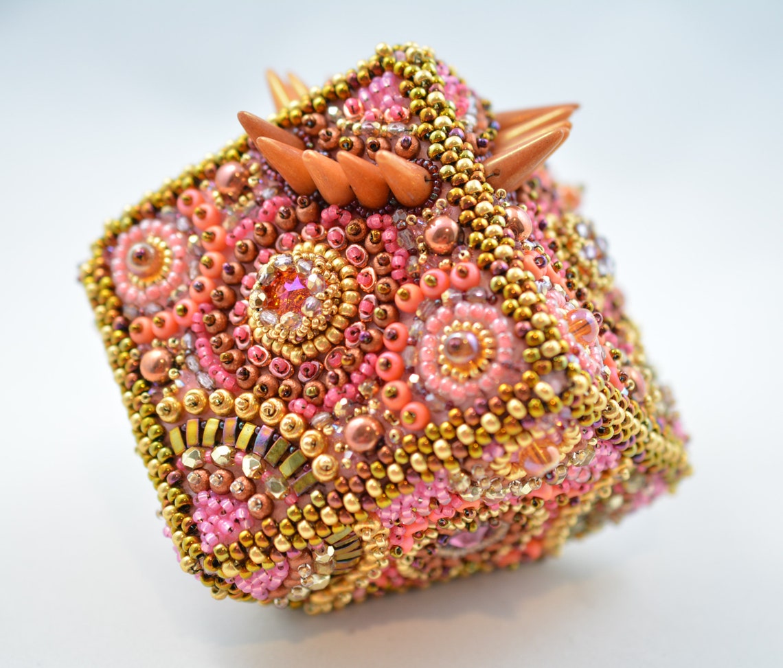 Tutorial for 3D Bead Embroidery, Pink, Gold and Copper, Beaded ...