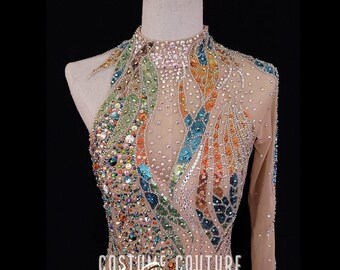 White and Gold Figure Skating Competition Dress, Rhinestone Competition ...