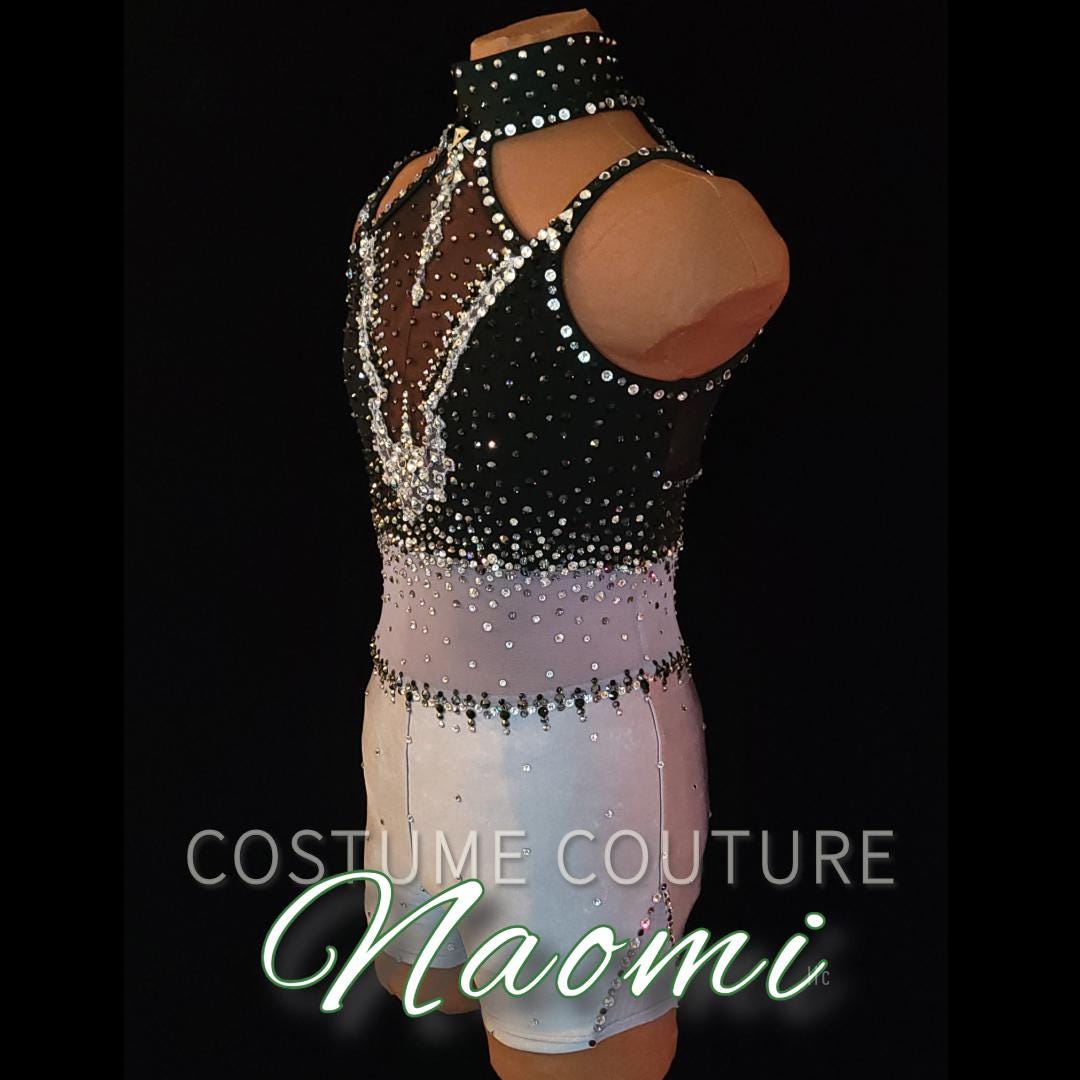 Black and Silver Gray Rhinestone Jazz Dance Unitard Biker Costume ...