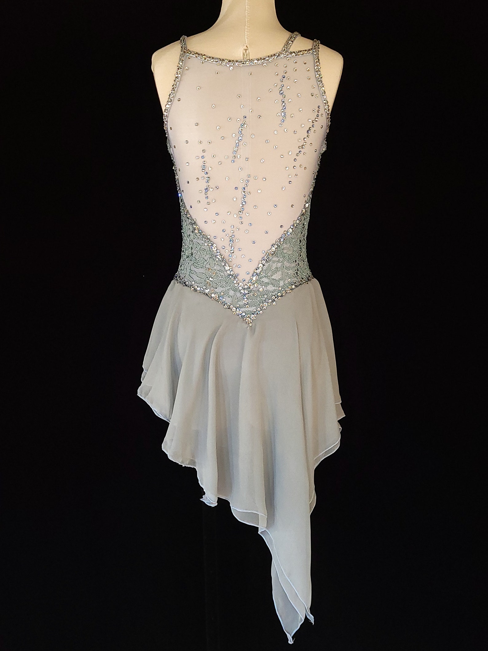 Pale Blue Gray Figure Skating Ice Dance Dress Lace and Silk - Etsy