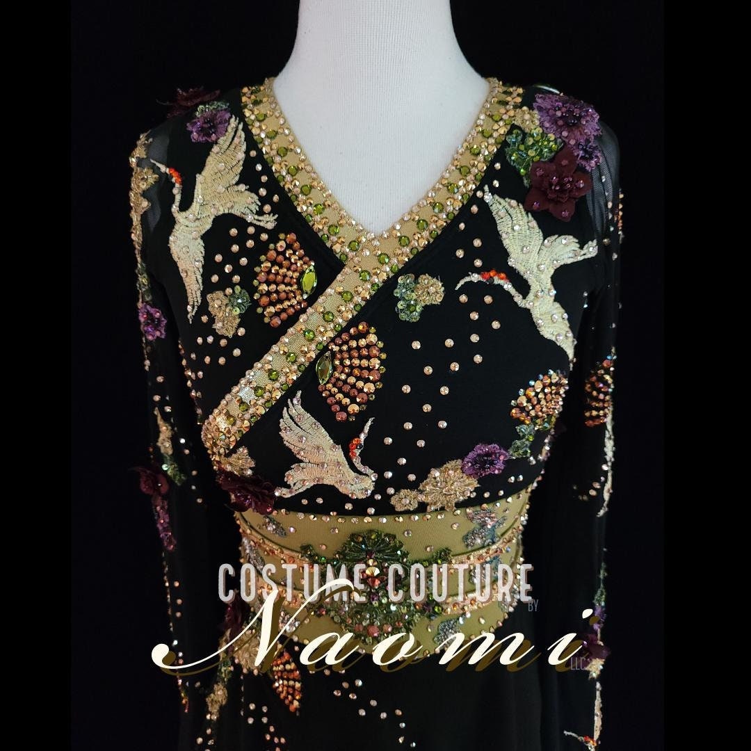Custom Figure Skating Ice Dance Dress Japanese Kimono Style, Black ...