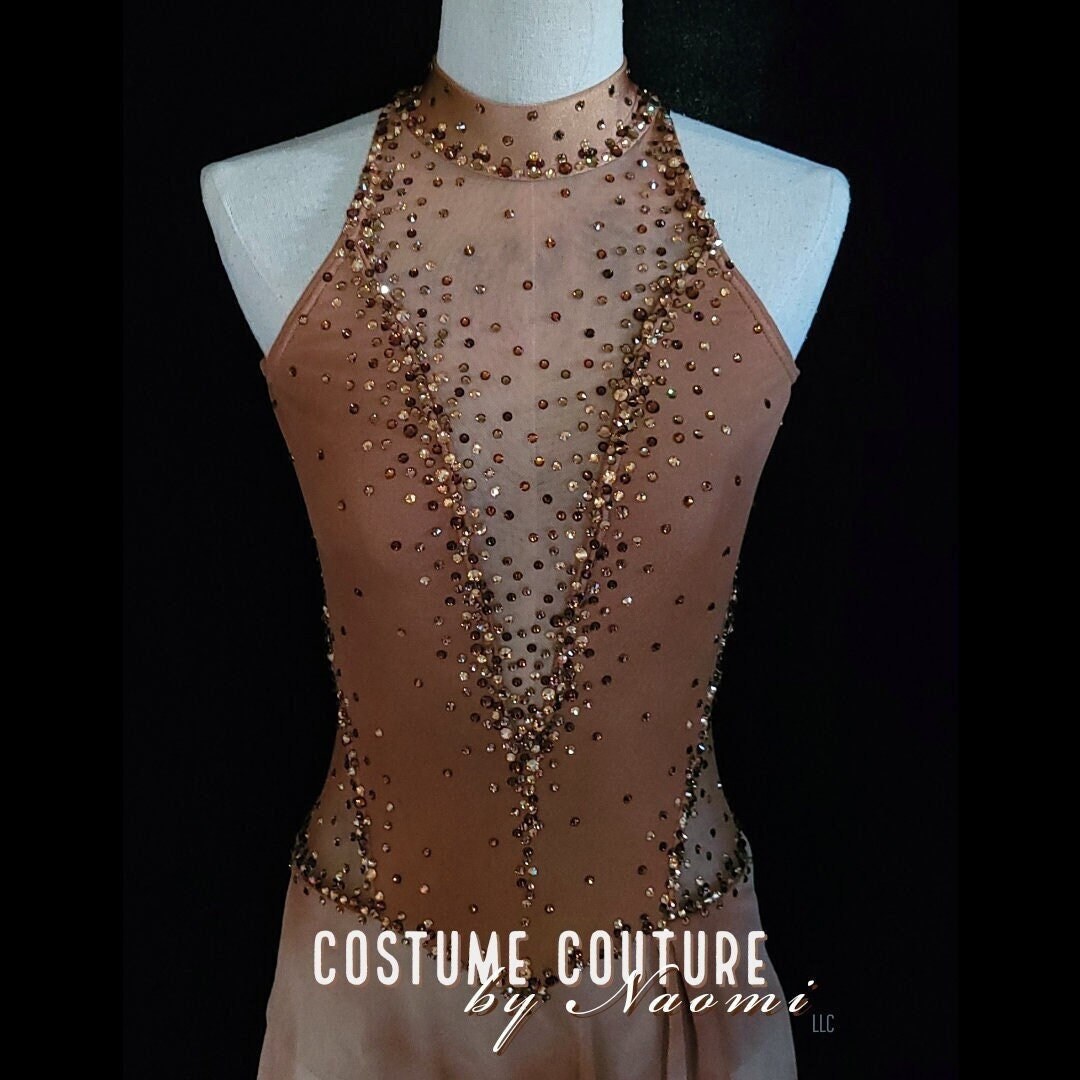 Copper Tan and Brown Figure Skating Dress, Silk Ice Dance Costume ...