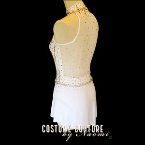 White and Gold Figure Skating Competition Dress, Rhinestone Competition ...