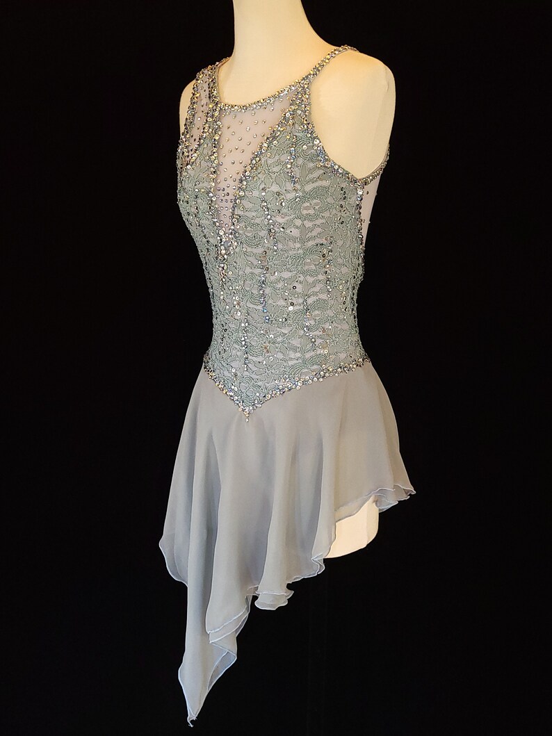 Pale Blue Gray Figure Skating Ice Dance Dress Lace and Silk - Etsy