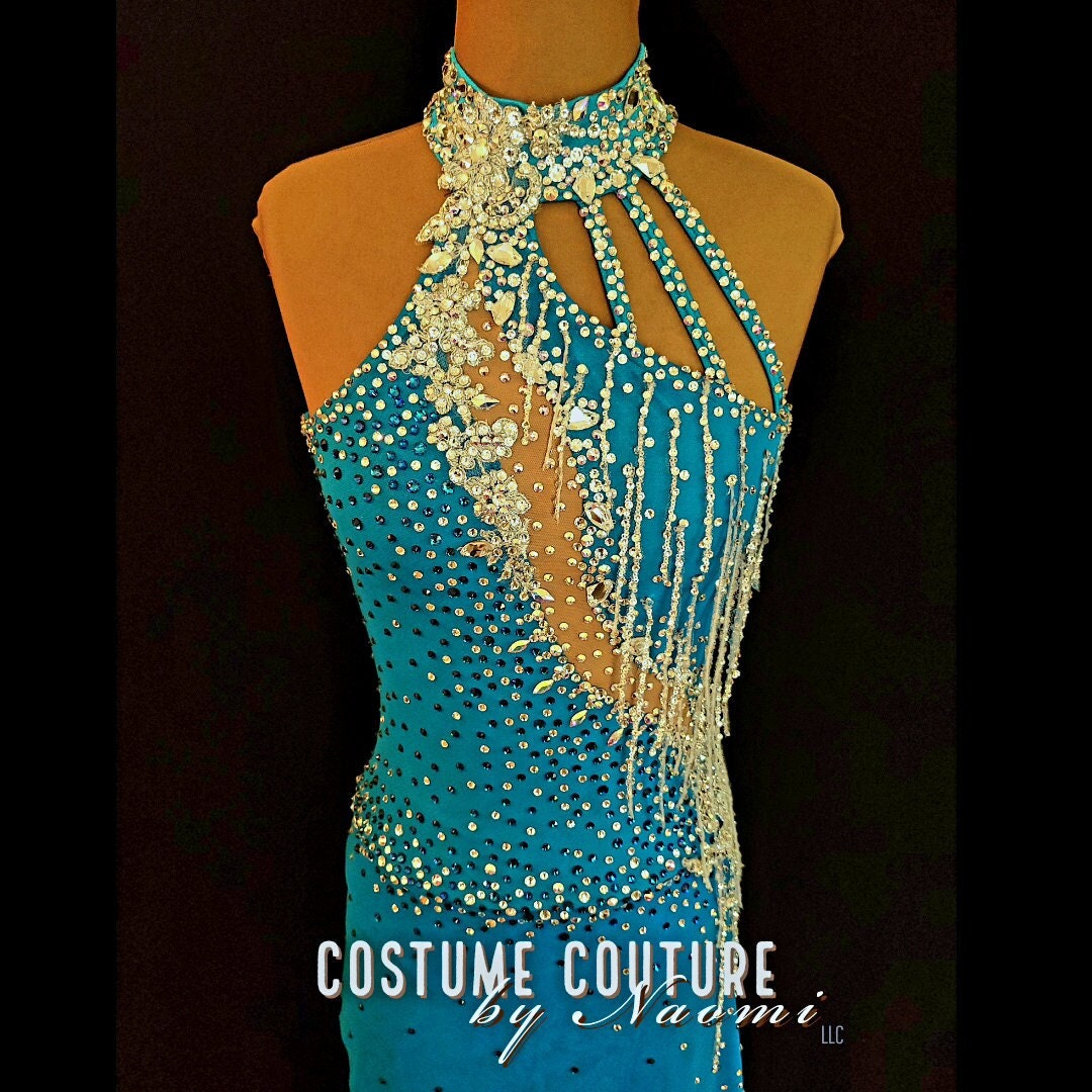 Turquoise Carribean Blue and Silver Fringe Latin Jazz Dancesport ...
